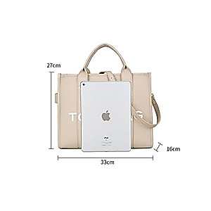 Tote Bags for Women Oversized PU Leather Tote Bag Handle Shoulder Crossbody Bag Purse Luxury Shoulder Bag (Beige)