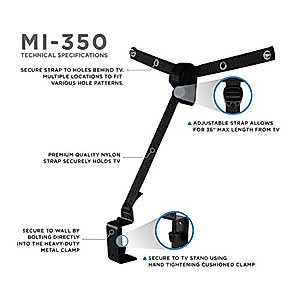 Mount It! TV Safety Straps For Child and Baby Proofing, Anti Tip Prevention and Earthquake Protection, Heavy Duty Metal Connectors, Secures to TV Stand and Walls, Black