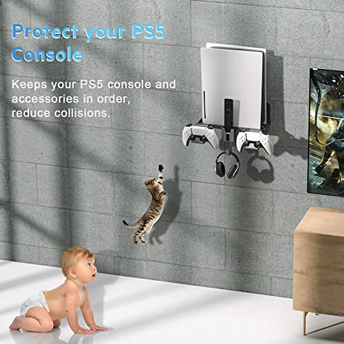 Allnice PS5 Wall Mount, 5 IN 1 Playstation 5 Wall Mount (Disc and ...