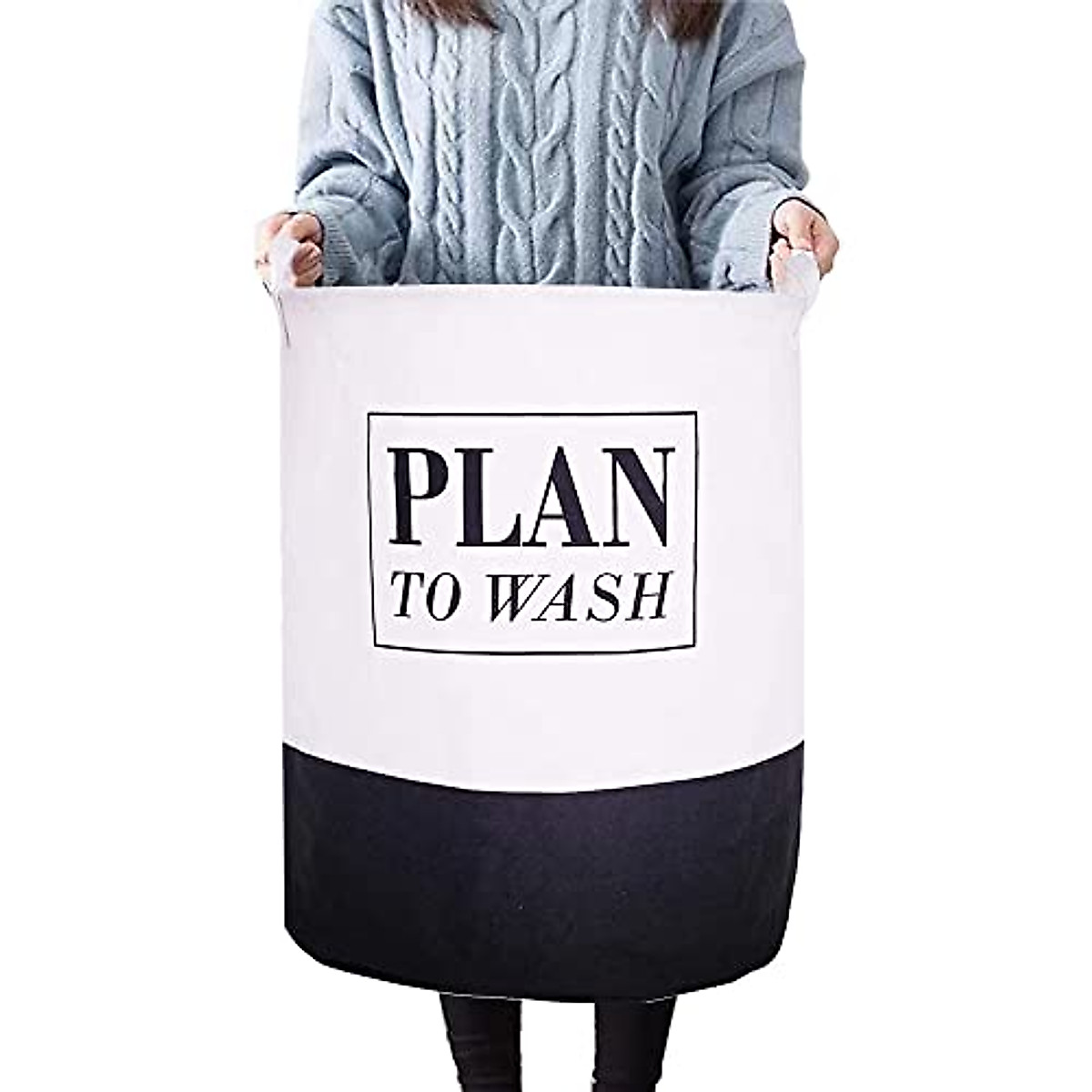 CAM2 Laundry Baskets 22"×16" Collapsible Waterproof Cotton Linen Foldable Laundry Hampers Storage Bin Organizer Baskets with Handles for Clothes, Toy, Nursery（Plan+Deer）