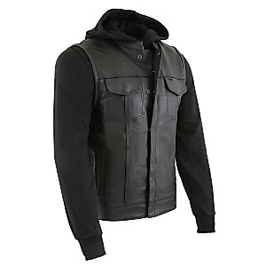 Milwaukee Leather LKM3714 Men's Black Club Style '2 in 1' Zipper Vest with Full Sleeve Hoodie and Quick Draw Pocket - 3X-Large