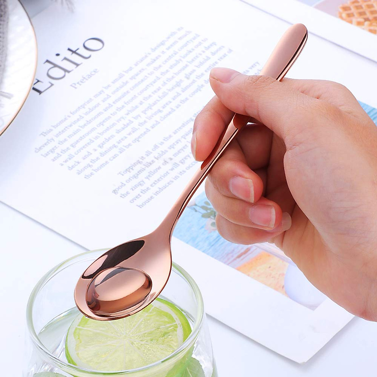 BuyGo 4-Piece Espresso Coffee Spoon 6 Inch Rose Gold Small Teaspoon Copper Mini Spoons for Cake Dessert Appetizer, Dishwasher Safe