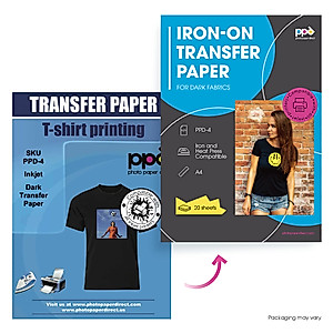 PPD Inkjet Premium T Shirt Transfer Paper - Iron On for Dark Fabric - 8.5 x 11 inch Paper Size - 20 Sheet Count - PPD-4-20
