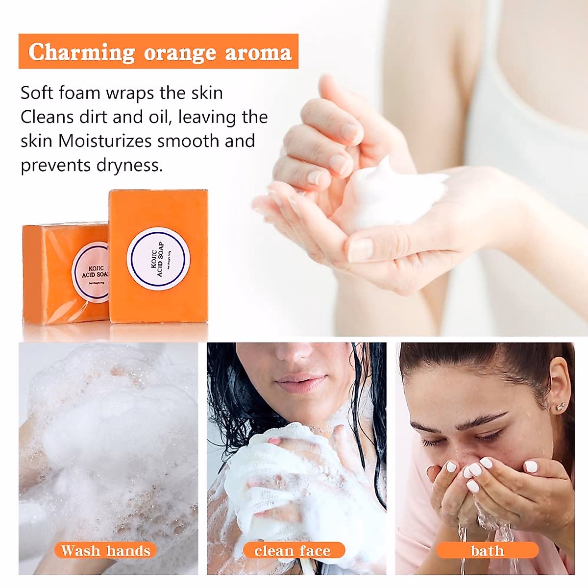 LIYALAN Kojic Acid Soap Bar(4.94 oz/2 Bars) Moisturizing Deep Cleansing for Face and Body Smooth Skin Care Products 140g x 2 bars