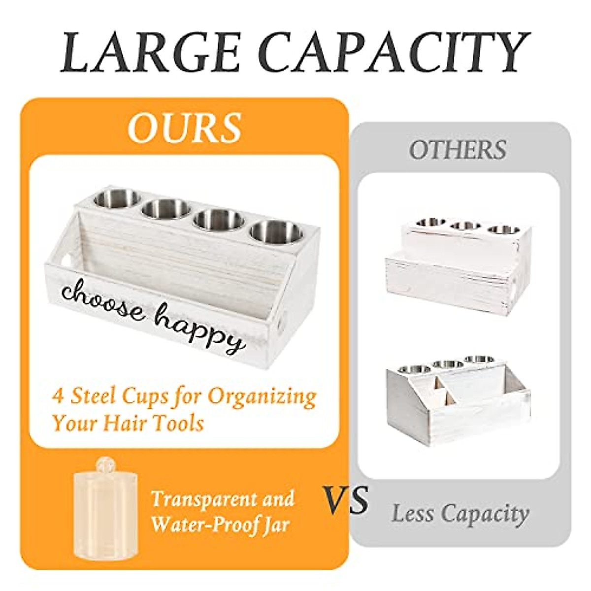 Hair Tool Organizer, Hair Dryer Holder Rustic Wood Blow Dryer Holder Hair Product Straightener Brush Holder Wall Mount Vanity Accessories Bathroom Sink Organizer Storage Stand Countertop Cabinet Door