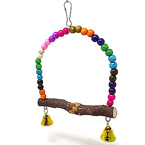 HONBAY Wooden Bird Swing Perch Parrot Hanging Toy for Small Sized Birds