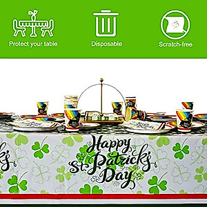 Gatherfun Saint Patrick’s Day Disposable Tablecloth Green Shamrocks Plastic Table Cover for Irish Party Decoration 3 Pack 54 X 108 Inch
