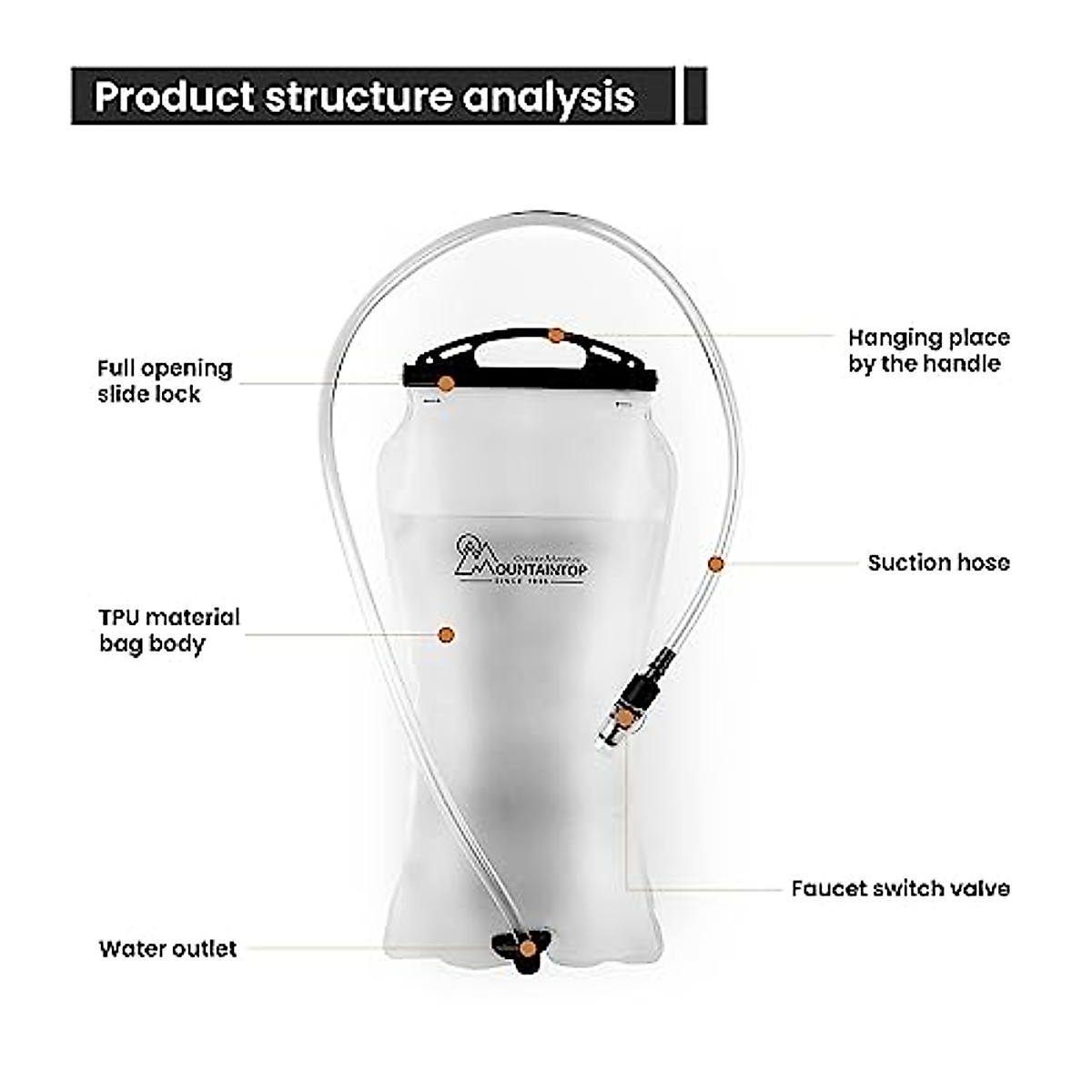 MOUNTAINTOP 40L Hiking Backpack with 3L Hydration Bladder for Women & Men Outdoor Travel Camping Day Pack with Rain Cover, 21.7 x 13 x 7.9 in,Black