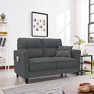 affetto 59" Loveseat Sofa for Small Spaces,Fabric Love Seats Furniture for Bedroom,Apartment,Studio,Dark Gray