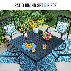 Sophia & William Patio Dining Set 5 Pieces Patio Table and Chairs, 37" Patio Dining Table x 4 Patio Swivel Dining Chairs with Cushion Outdoor Furniture Set for Backyard Lawn Pool Weather Resistant