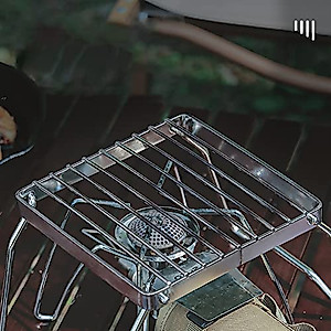 Outdoor Camping Portable Folding Burner Stove Stand Bracket, Folding Campfire Grill, Stainless Steel Cooking Grate with Adjustable Legs, BBQ Grill Holder for Camping Hiking Backpacking Striped