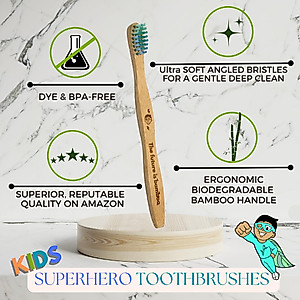 The future is bamboo Super Hero Kids Toothbrush - Made from Sustainable Bamboo for a Natural & Eco-Friendly Feel, Soft Wave Bristles, Biodegradable Wooden Handle | (Pack of 4, Super Hero)
