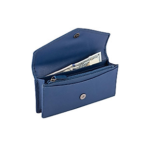 Zinda Genuine Leathers Women’s Wallet Flap Over Long Purse RFID Protection (Blue)