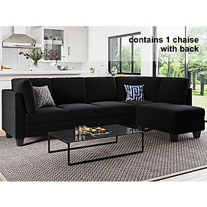 Belffin Velvet Convertible Storage Chaise Ottoman with Back Side for Velvet Sectional Sofa Black
