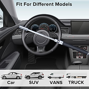 Anti Theft Steering Wheel Lock, Retractable Wheel Locks, Universal Adjustable Car Theft Prevention Device with 3 Keys and Safety Hammer Fit for All Type of Cars