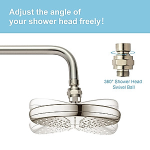 OFFO Shower Head Swivel Ball Adapter, Brushed Nickel All Metal Adjustable Shower Arm Extension Connector Universal Showering Component Solid Brass