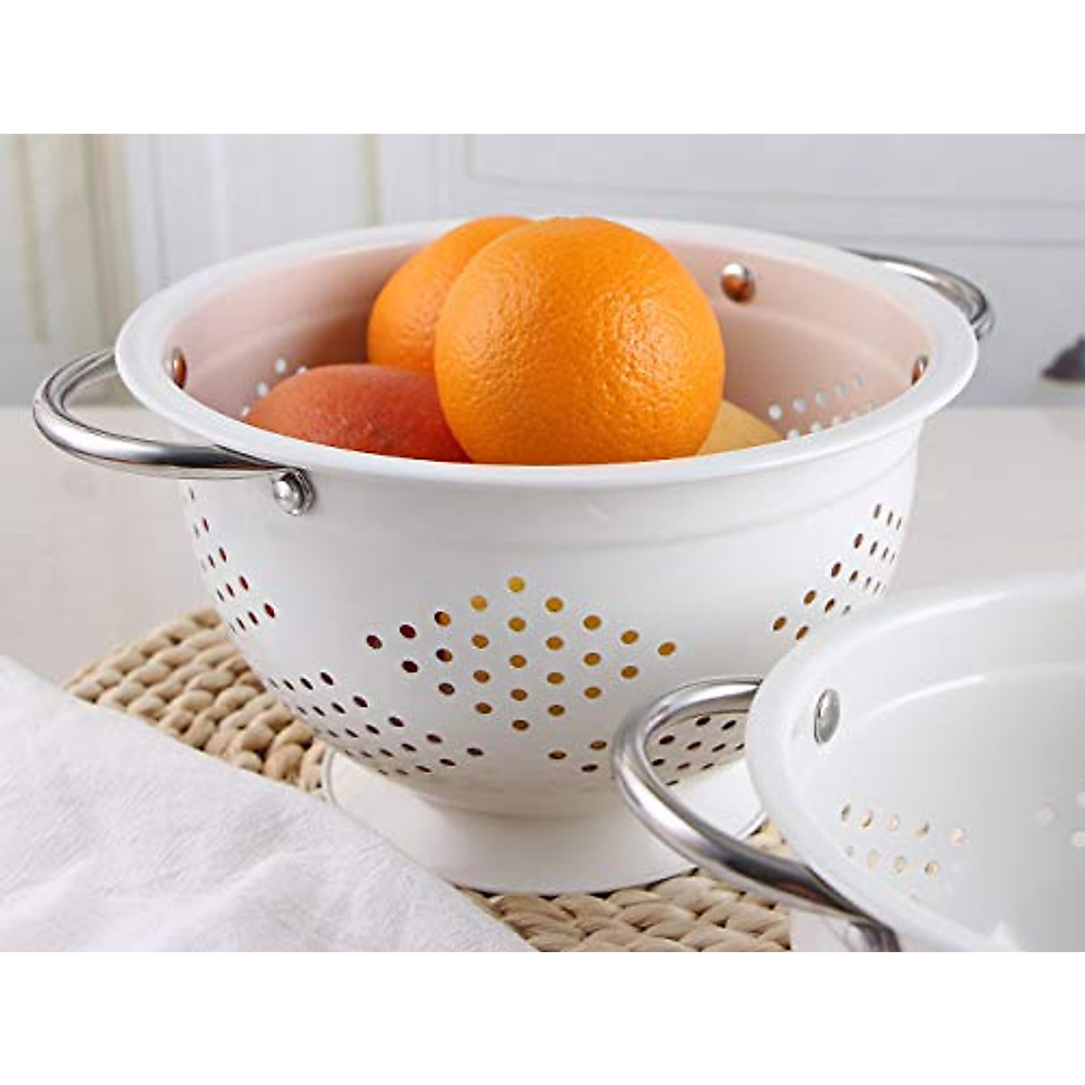Rorence Powder Coated Steel Colander Set of 2 - White