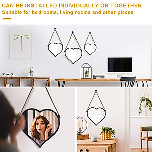 Urban Deco 3 Pieces Heart Shaped Mirror for Wall, Hanging Black Glass Mirror Sets Decoration for Bedroom Living Room Bathroom