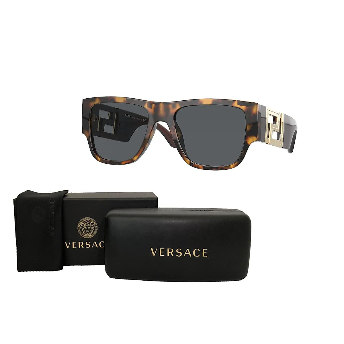 Versace VE4403 511987 57MM Havana/Dark Grey Rectangular Sunglasses for Men + BUNDLE with Designer iWear Eyewear Kit