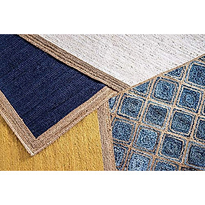 Unique Loom Braided Jute Collection Classic Quality Made Natural Hand Woven with Solid Color Detail, Area Rug, Rectangular 4' 0" x 6' 0", White/Beige