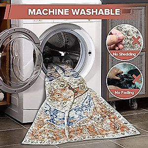 Pajata Red and Blue Vintage 5X7 Area Rug Oriental and Bohemian Carpet for Bedroom Kitchen and Living Room Non-Shedding and Easy-Cleaning