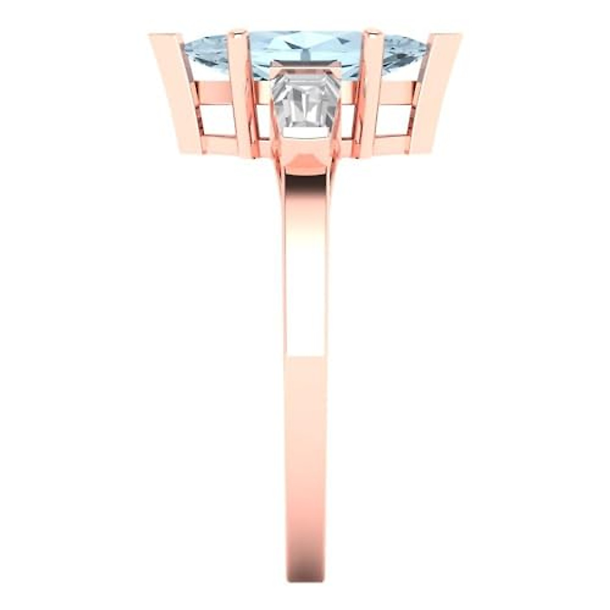 Clara Pucci 2 ct Marquise cut 3 stone Solitaire Genuine Natural Aquamarine Engagement Promise Anniversary Bridal Ring 18K Rose Gold 5.25