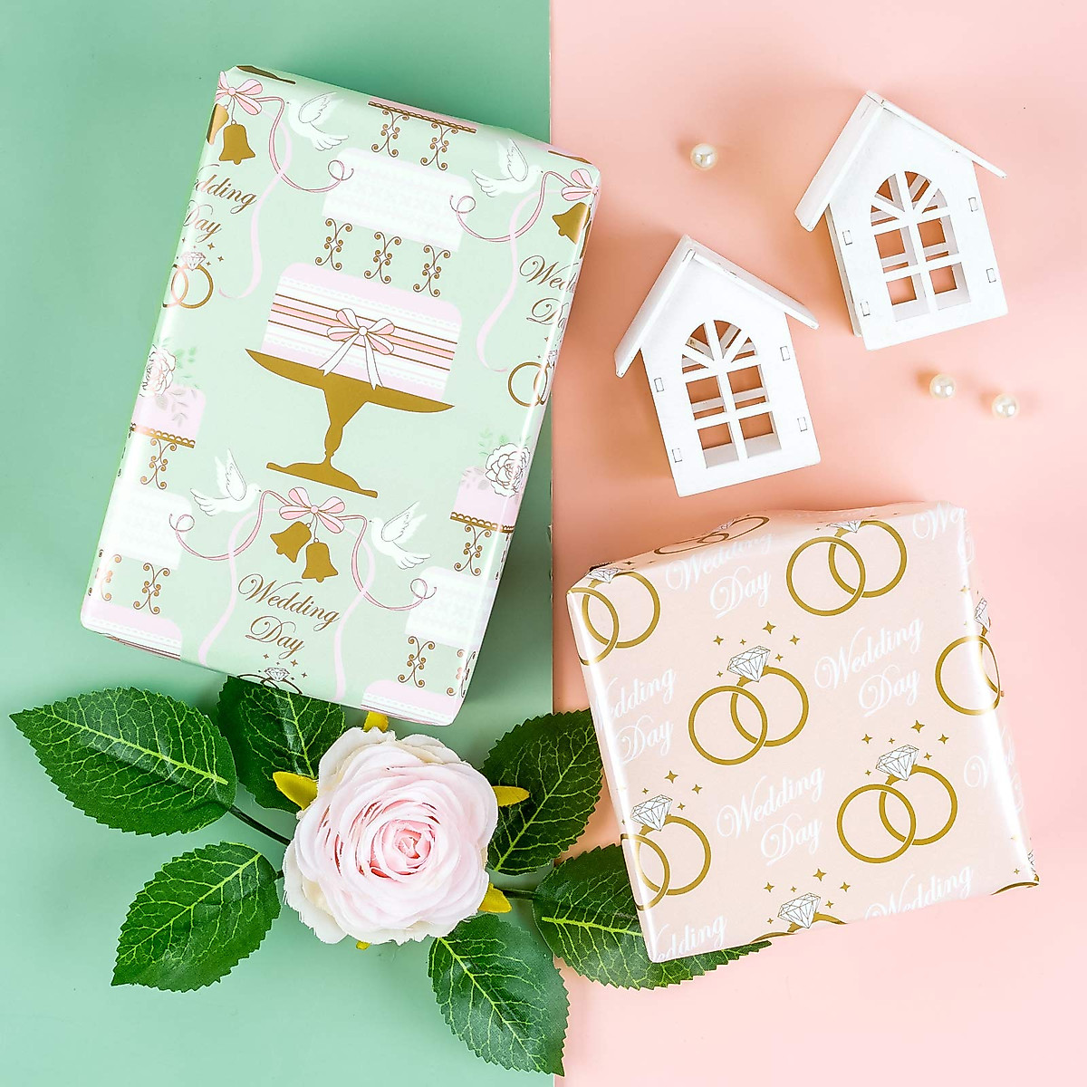 WRAPAHOLIC Wedding Wrapping Paper Sheet - 12 Sheets Diamond Ring Design Folded Flat for Celebration, Party Present Packing - 19.7 Inch X 30 Inch Per Sheet