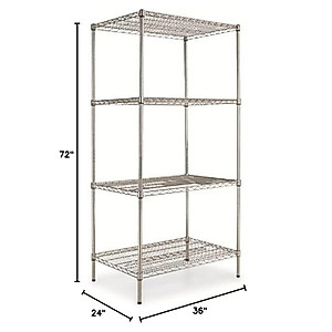Alera SW503624SR Wire Shelving Starter Kit, 4 Shelves, 36w x 24d x 72h, Silver