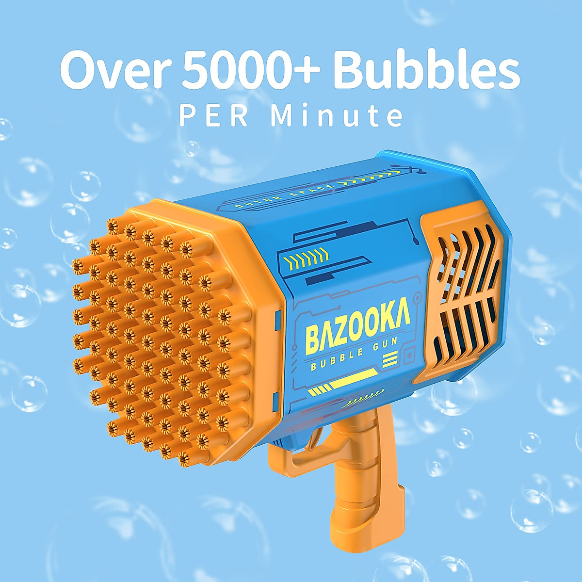 Bubble Gun, Bazooka Bubble Machine Gun, Bubble Blaster Gun with Bubble Solution, 69 Holes Bubble Bazooka Gun Outdoor Summer Toy Gifts Party Favors for Kids Blue Bubble Maker Blowers