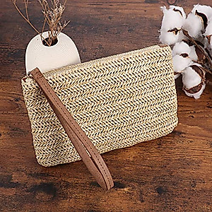 FENICAL Straw Clutch Bag Bohemian Zipper Wristlet Summer Beach Handbag for Women Girls