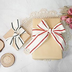 CT CRAFT LLC Ivory Cotton Red Stripes Ribbon 2" x 10 Yards for Home Décor Gift Present Wrapping DIY Crafts Birthday Wedding Bouquet Christmas