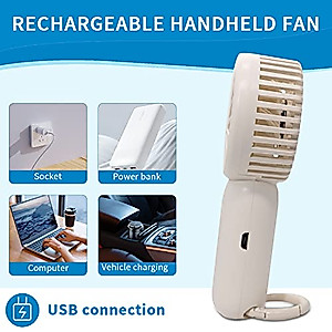 FINEDAYS Handheld Fan,Personal Rechargeable Hand Fan Portable Small Fan with 3 Speeds USB Rechargeable Hand Fan summer electric mini electric fan (White2)