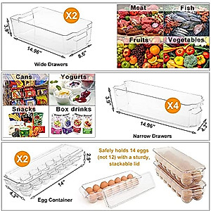 Set of 18 Fridge Organizer (16 Organizers and 2 Egg Containers) Stackable Pantry Organizers for Kitchen, Pantry, Cabinets, Drawers and Freezers