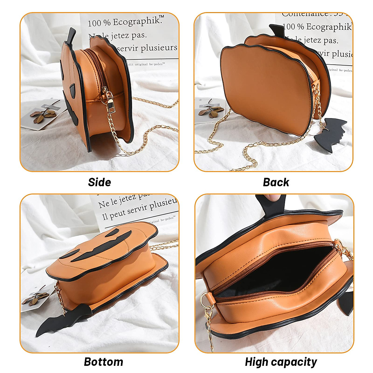 Pumpkin Crossbody Bag Little Devil Shoulder Chain Purse Creative Cute bag (Brown)