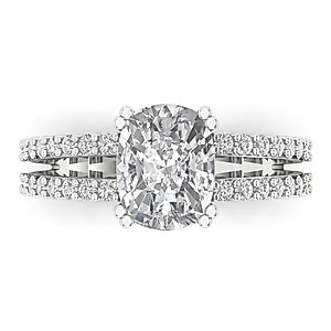 3.96 Ct Cushion Cut Clear Simulated Diamond 14K White Gold Solitaire with Accents Engagement Promise Bridal Ring Size 11