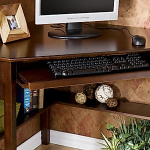 Corner Computer Desk Writing Smooth Keyboard Tray & Storage Shelves,Ameri Wood Desk Home Office Triangle Table, Rustic Natural Brown Black