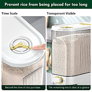 Lenwi 22 Lbs Rice Dispenser, Large Dry Food Storage Container with with Measuring Cup & Time Scale, Food Dispenser Kitchen Organization and Pantry Store for Cereal Dry Food (White)