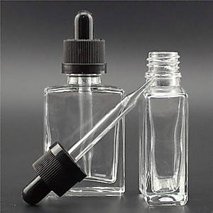 FWD (1 OZ) Clear Square Glass Dropping Bottle with Glass Dropper (3 Pack)