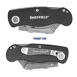 Sheffield 12613 Ultimate Lock Back Utility Knife, Folding, Box Cutter Knife, Carpet Knife, Drywall Cutter, and More, Quick-Change Blade, Back Lock Design, Black