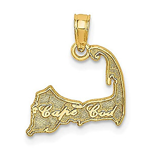 IceCarats 14K Yellow Gold Cape Cod Map Necklace Charm Pendant Only