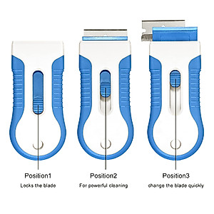 FOSHIO Retractable Blue Plastic Razor Blade Scraper Tool with 10pcs Extra Carbon Steel Razor Blades for Glass Gasket Label Sticker Remover Tool,Grease Paint Window Razor Scraper