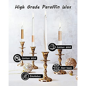 Viyffo 12 Inch White Taper Candles with Gold Leaf, Dripless Tapered Candle Up to 9 Hour+ Burning Time, Unscented and Smokeless Handmade Gift for Events, Dinner, Home Decor, Christmas, Advent