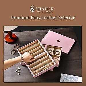 Shanik Stackable Large Jewelry Tray Organizers, 3 Pc. Set, Cute Designer Storage with Soft Velvet Surfaces to Protect Rings, Necklaces, Bands, and Earrings, Custom Display, Large Capacity, Pink