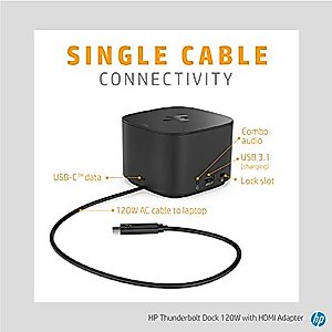 HP Thunderbolt Dock 120W with HDMI Adapter, Universal USB-C Docking Station, One Cable, Multiple Connections, with a Single USB-C™ Cable Connection to Any Brand Laptop (6HP48AA#ABL)