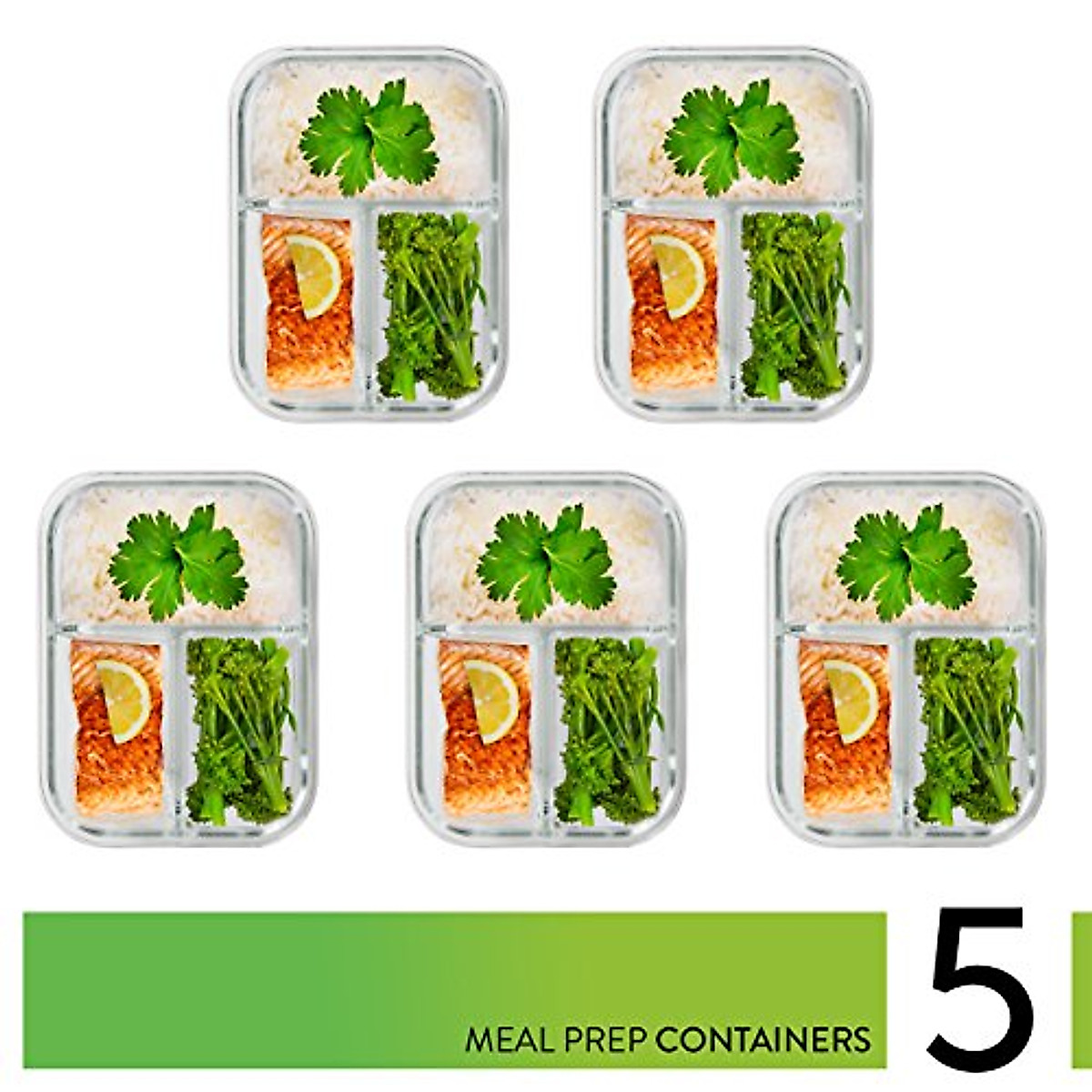 PrepNaturals glass food storage containers, meal prep container, bento box for lunch, dishwasher & microwave safe (multi-compartment)
