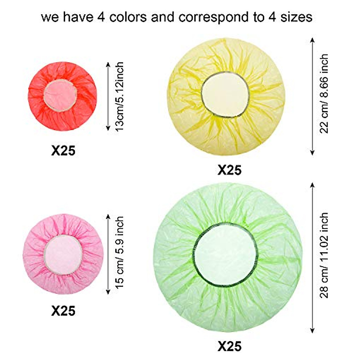 100 Pieces Elastic Food Covers Colorful Reusable Food Storage Covers Translucent Plastic Wrap for Bowl Dish Plate