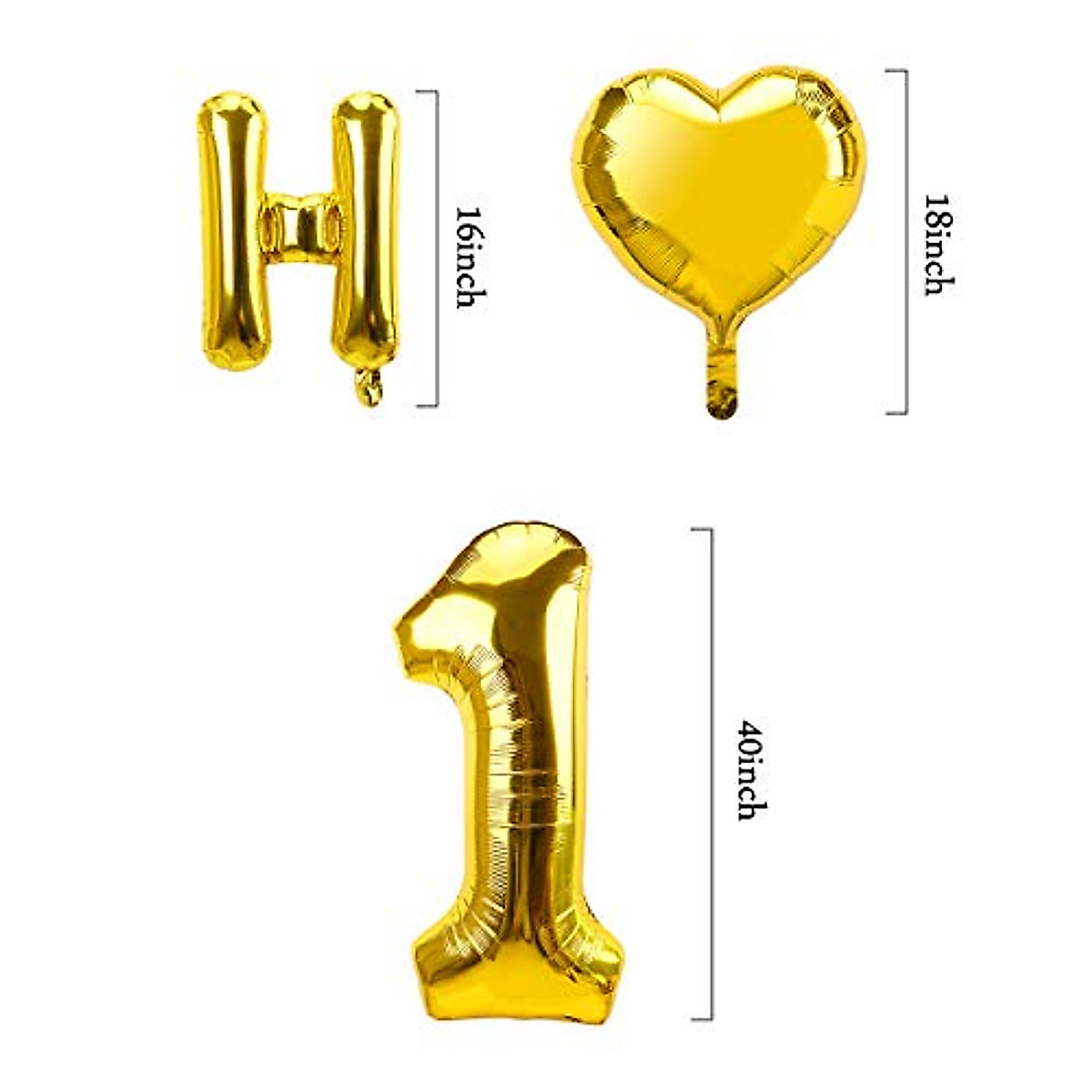 Yoaokiy 1 Year Anniversary Balloon Decorations, Happy 1st Anniversary Party Supplies - Gold Glitter 1 Year Anniversary Balloon Banner with 2 Heart Foil, 1st Wedding Anniversary Supplies Decorations