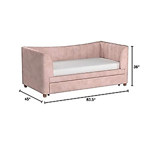 Little Seeds Valentina Upholstered Trundle, Twin Size, Pink Velvet Daybed,