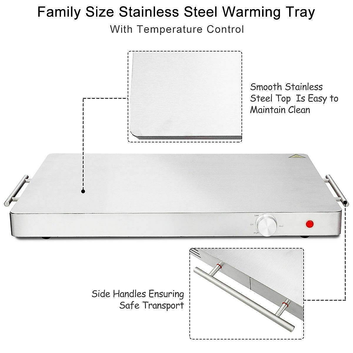 Adumly Electric Warming Tray Food Dish Warmer Stainless Steel Hot Plate Buffet Tabletop