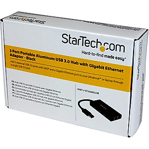 StarTech.com USB 3.0 Hub with Gigabit Ethernet Adapter - 5Gbps - 3 Port - NIC - USB Network / LAN Adapter - Windows & Mac Compatible , TAA (ST3300G3UA)